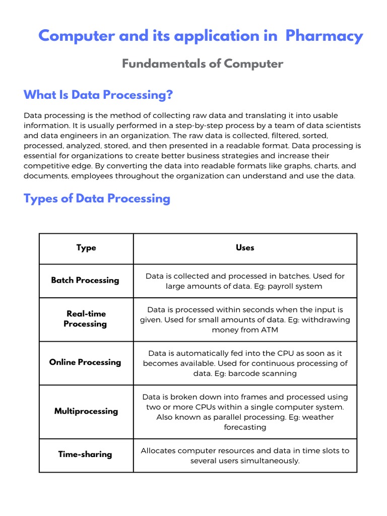 Computer and Its Application in Pharmacy | PDF | Computer Data Storage ...