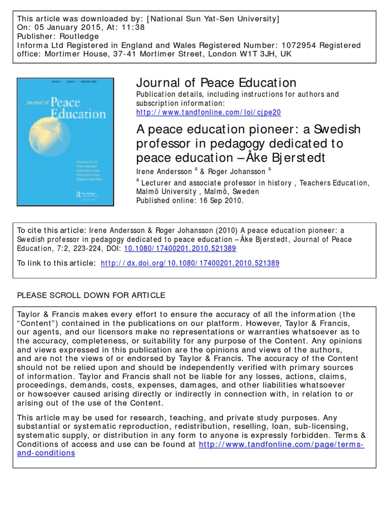 Journal of Peace Education: To Cite This Article: Irene Andersson ...
