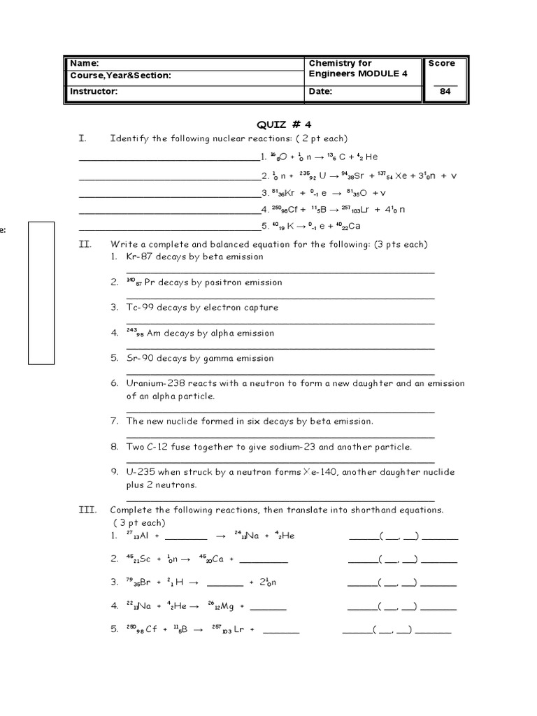 Quiz - 4 | PDF | Radioactive Decay | Neutron