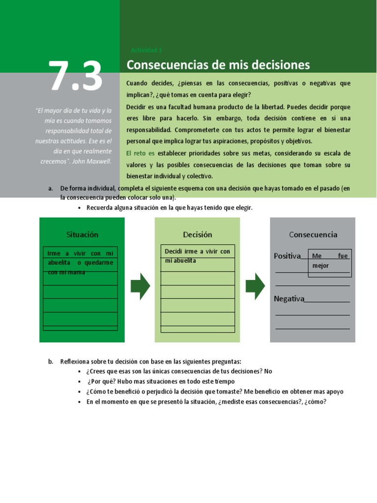 Consecuencias de Mis Decisiones: Situación Decisión Consecuencia ...