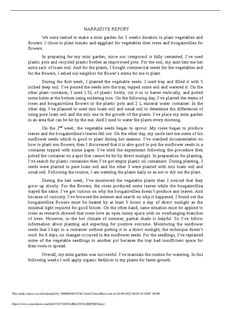 Narrative Report | PDF | Plants | Seed