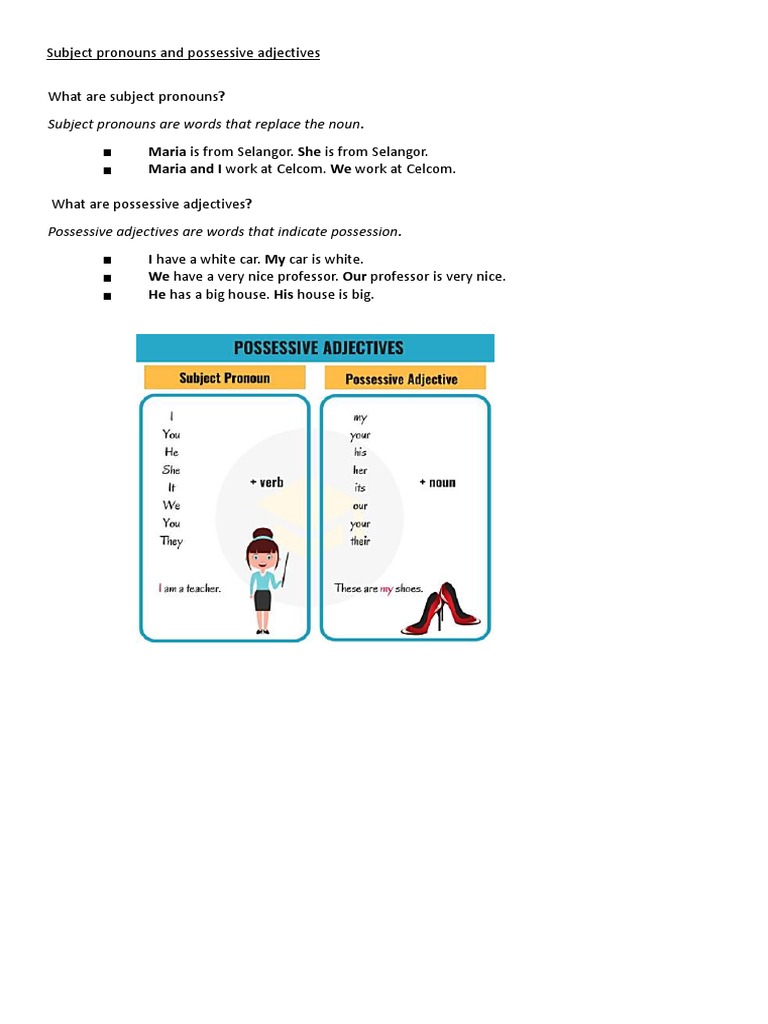 Subject Pronouns and Possessive Adjectives | PDF