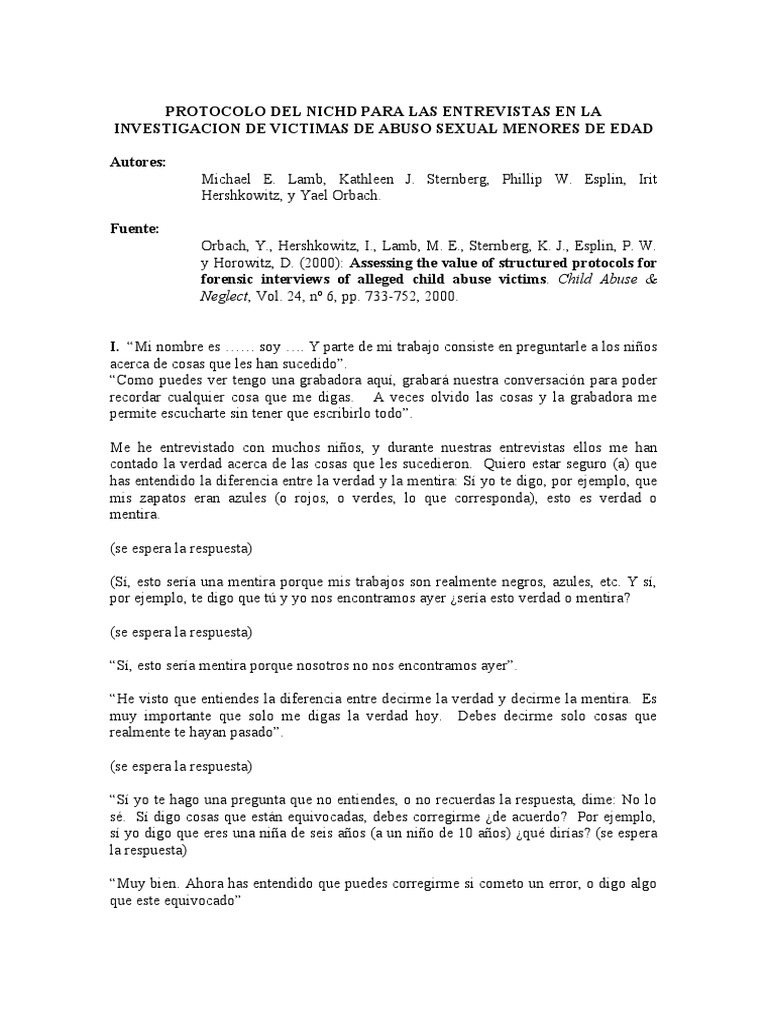 Protocolo NICHD para Entrevistas Forenses | PDF | Artes del Lenguaje y ...