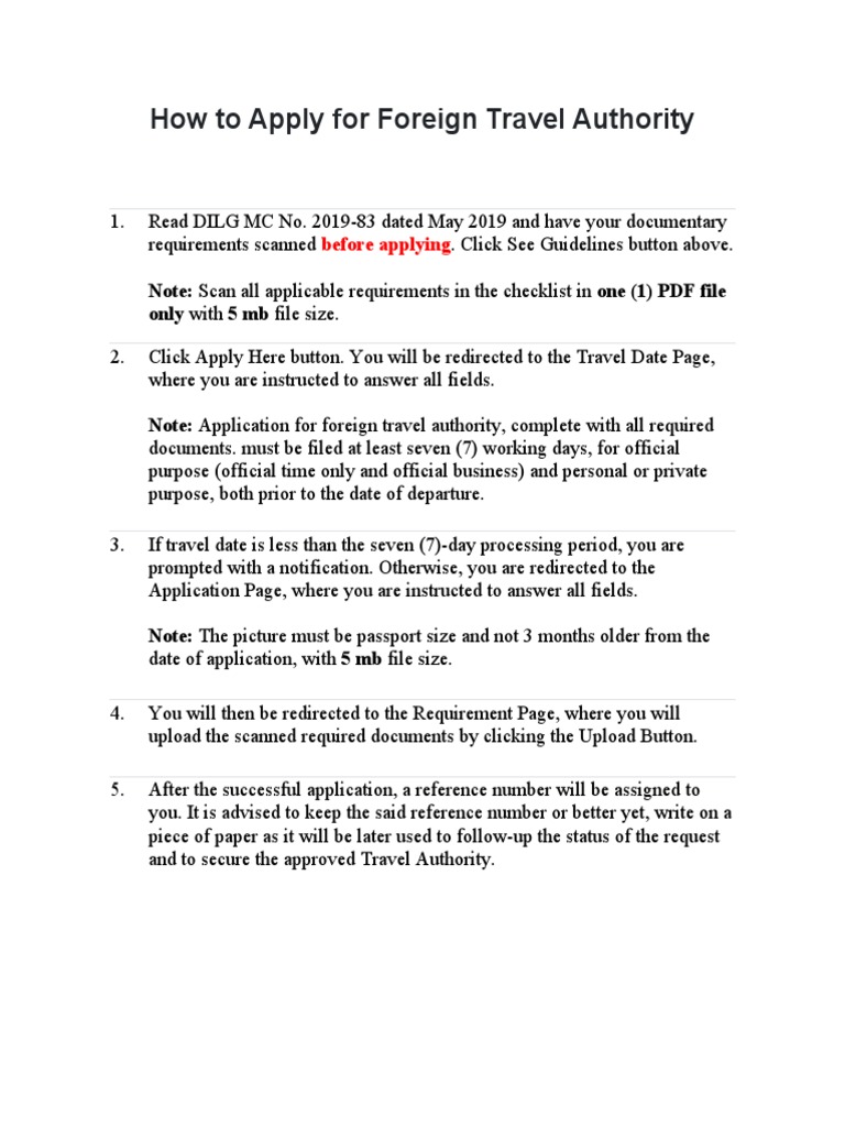 Applying for Foreign Travel Authority | PDF