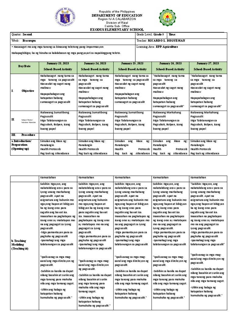 WLP-EPP-Agri-5-Q2-WK10-Jan 23-27, 2023 | PDF