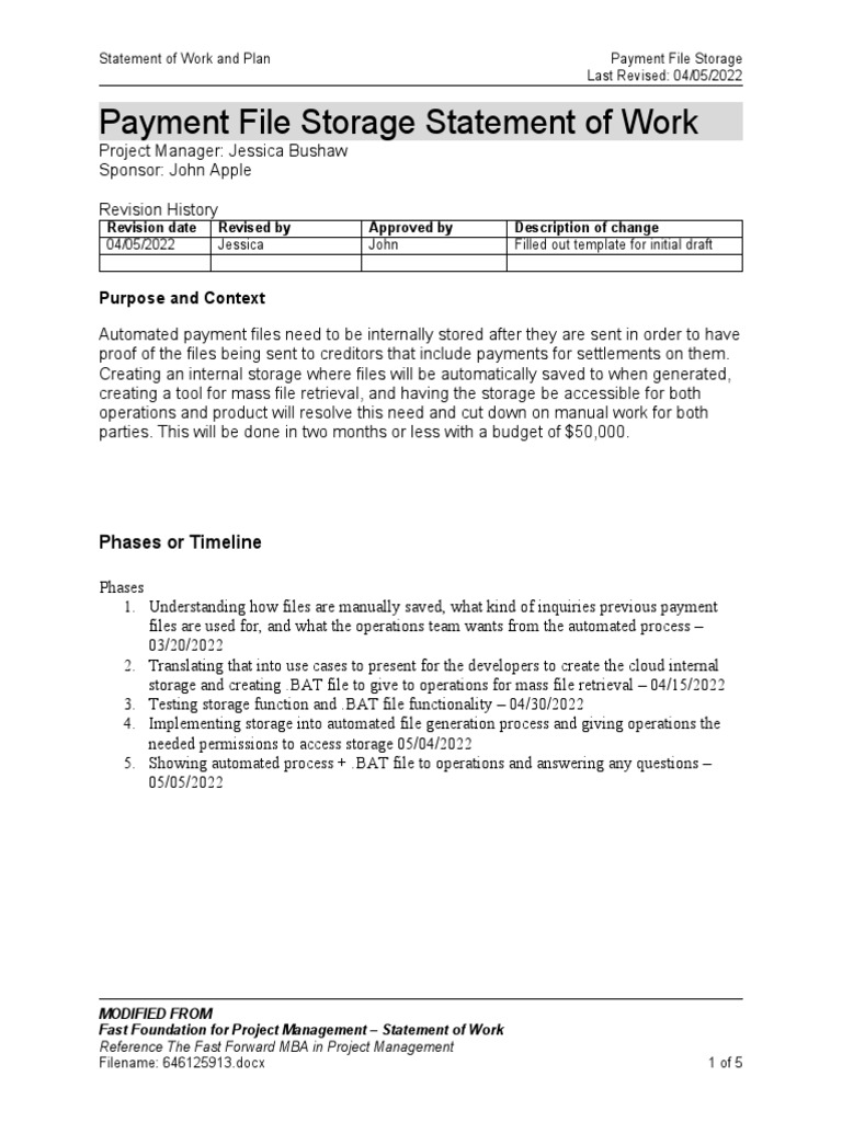 Payment File Storage SOW Overview | PDF | Computer File | File System