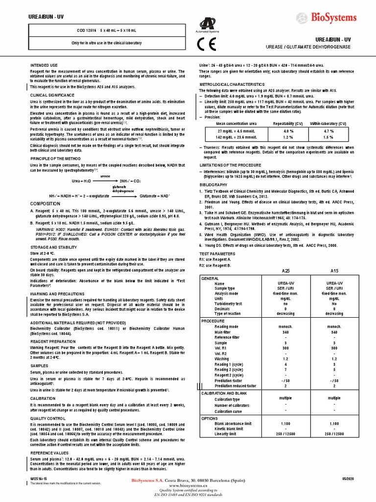 Analysis of Urea Concentration in Human Samples Using an Enzymatic UV ...