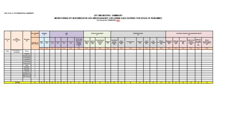 VAC Form 2 CityMunicipal Consolidated Form | PDF | Violence | Hazards