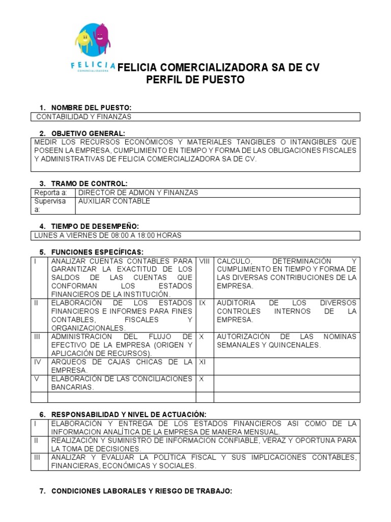 PERFIL DE PUESTO CONTABILIDAD Y FINANZAS | PDF | Contabilidad | Auditoría