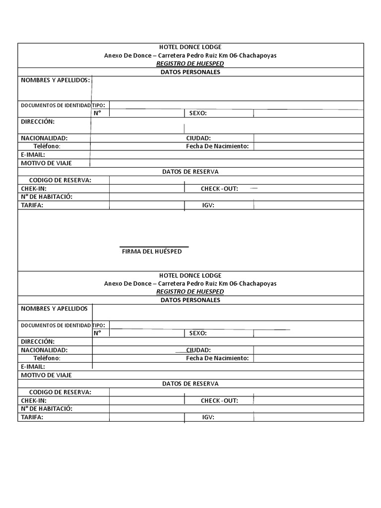 Registro de Huésped | PDF