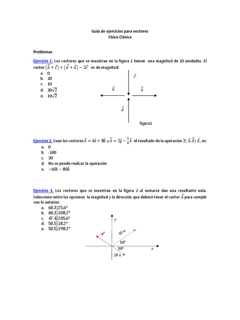 Guia de Ejercicios para Vectores | PDF | Vector Euclidiano | Escalar (Matemáticas)