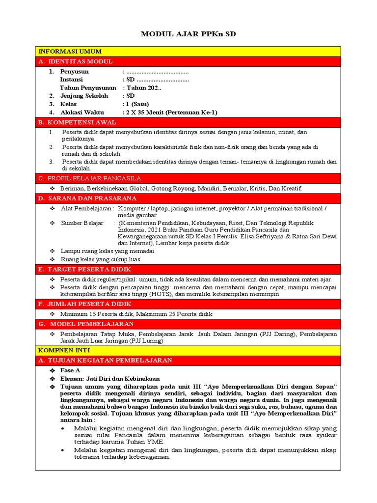 Modul Ajar PPKN Bab 3 Kelas 1 | PDF | Karier & Perkembangan