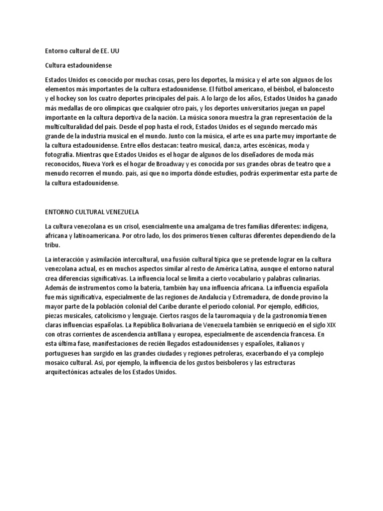 Cultura de Estados Unidos: Deportes y Arte | PDF | Venezuela | Los ...