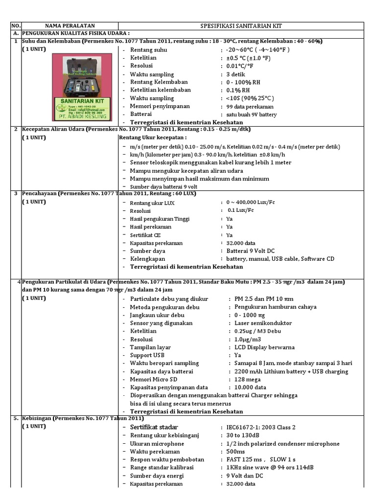 1 - Spesifikasi Sanitarian Kit AKI-1042-17 | PDF