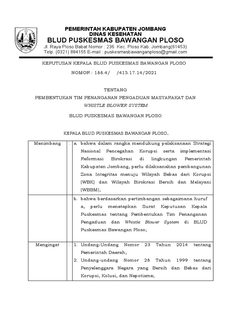 SK Penanganan Pengaduan Dan WBS | PDF
