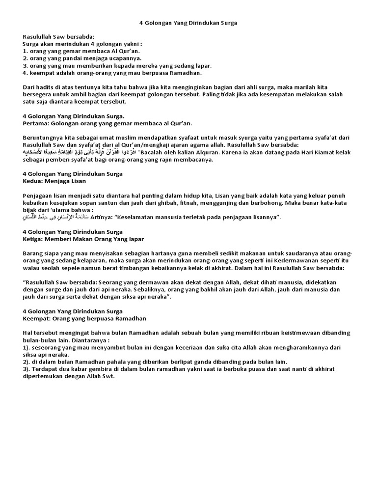 4 Golongan Yang Dirindukan Surga | PDF