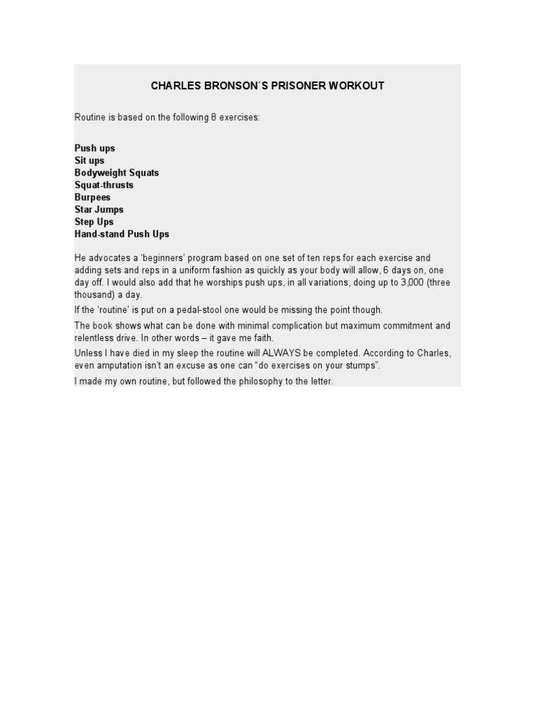 Charles Bronson's Prisoner Workout | PDF