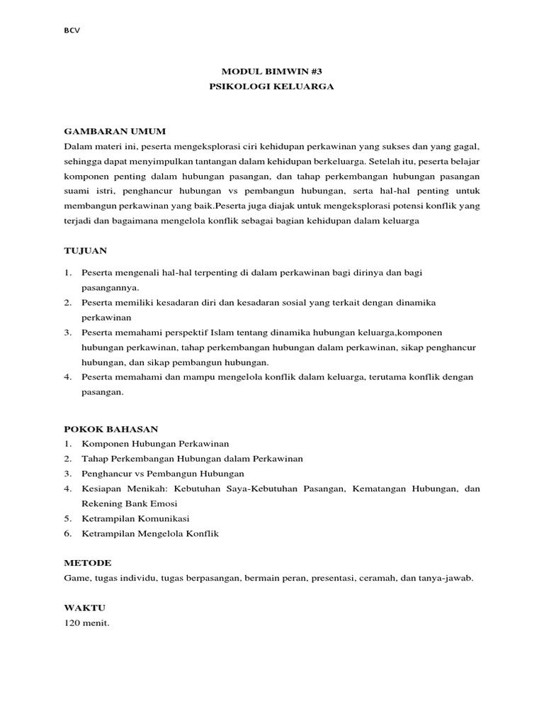 BCV - MODUL BIMWIN #3 PSIKOLOGI KELUARGA Virtual | PDF