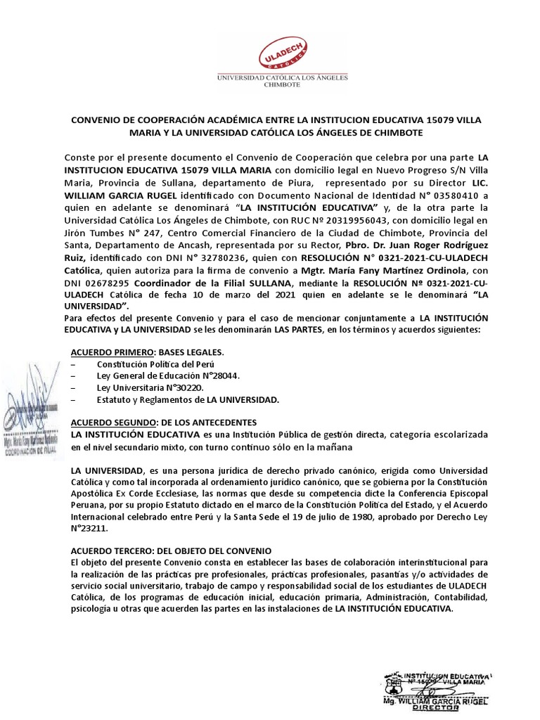 Convenio - Ie 15079 Villa Maria | PDF | Tratado | Universidad