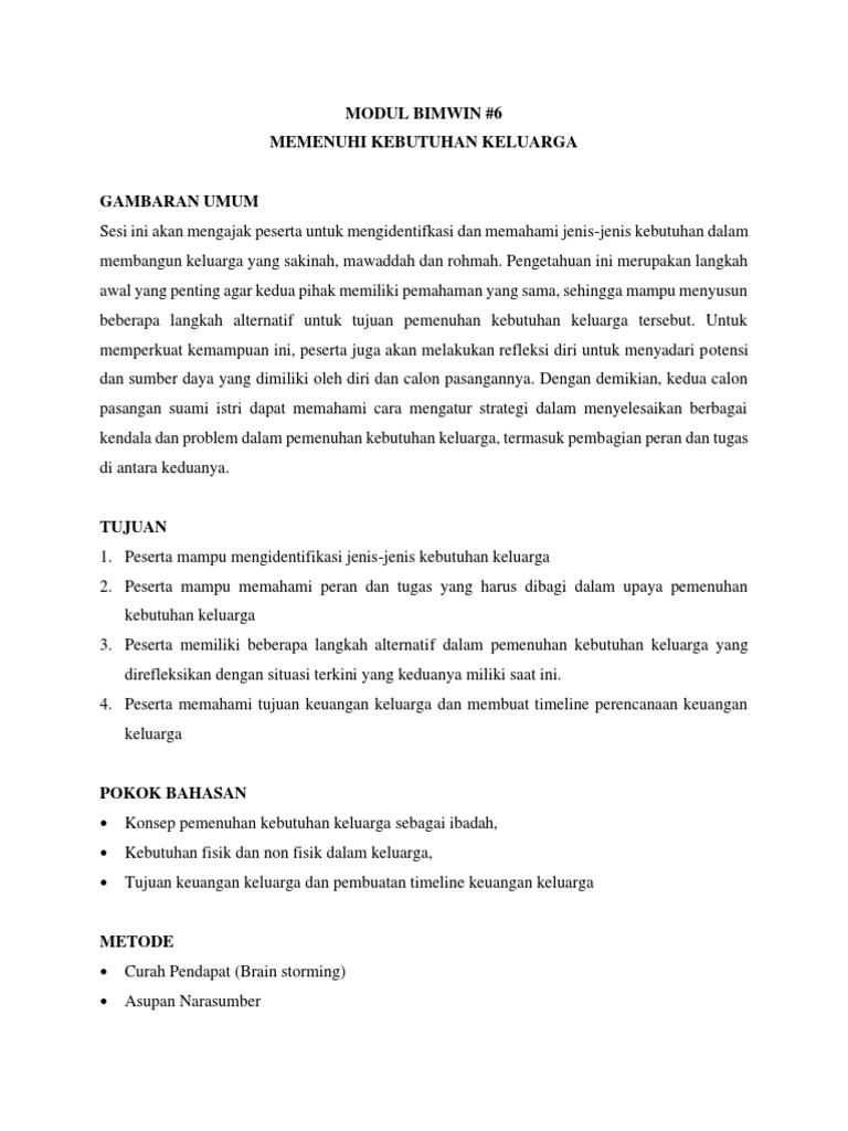 MODUL BIMWIN #6 Memenuhi Kebutuhan Keluarga Virtual | PDF