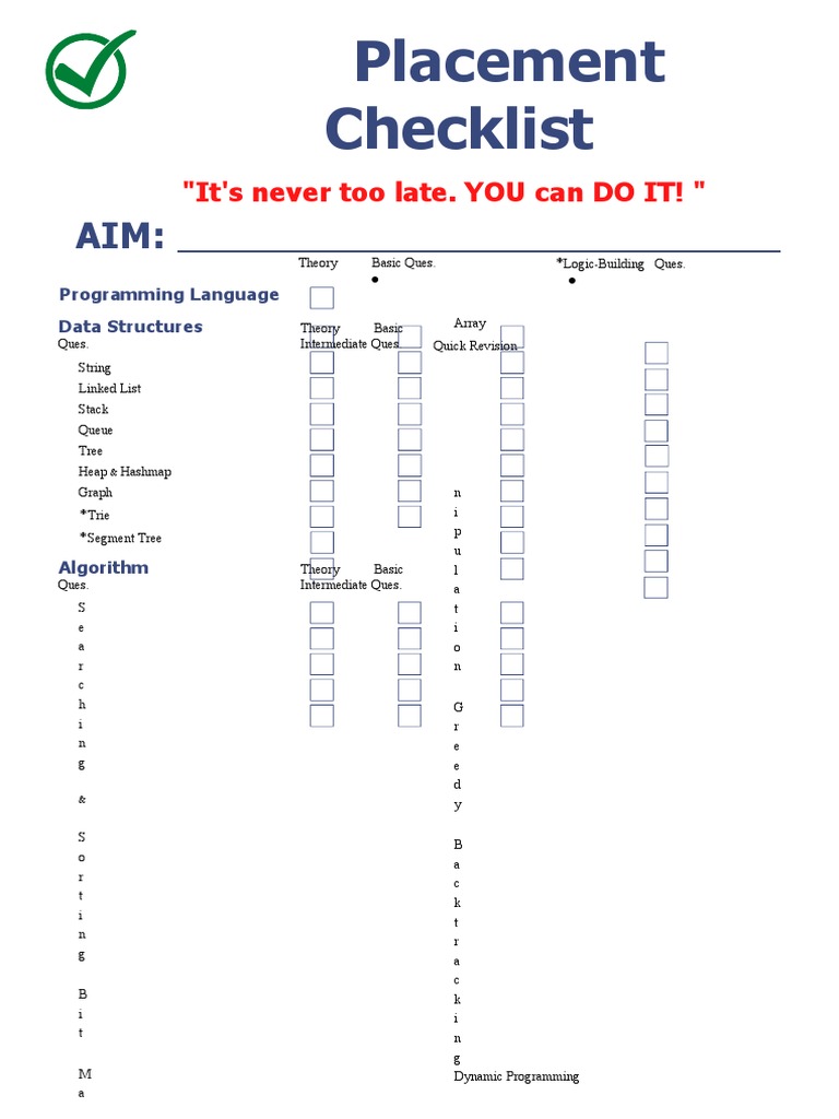 Placement Checklist | PDF | Queue (Abstract Data Type) | Software Engineering