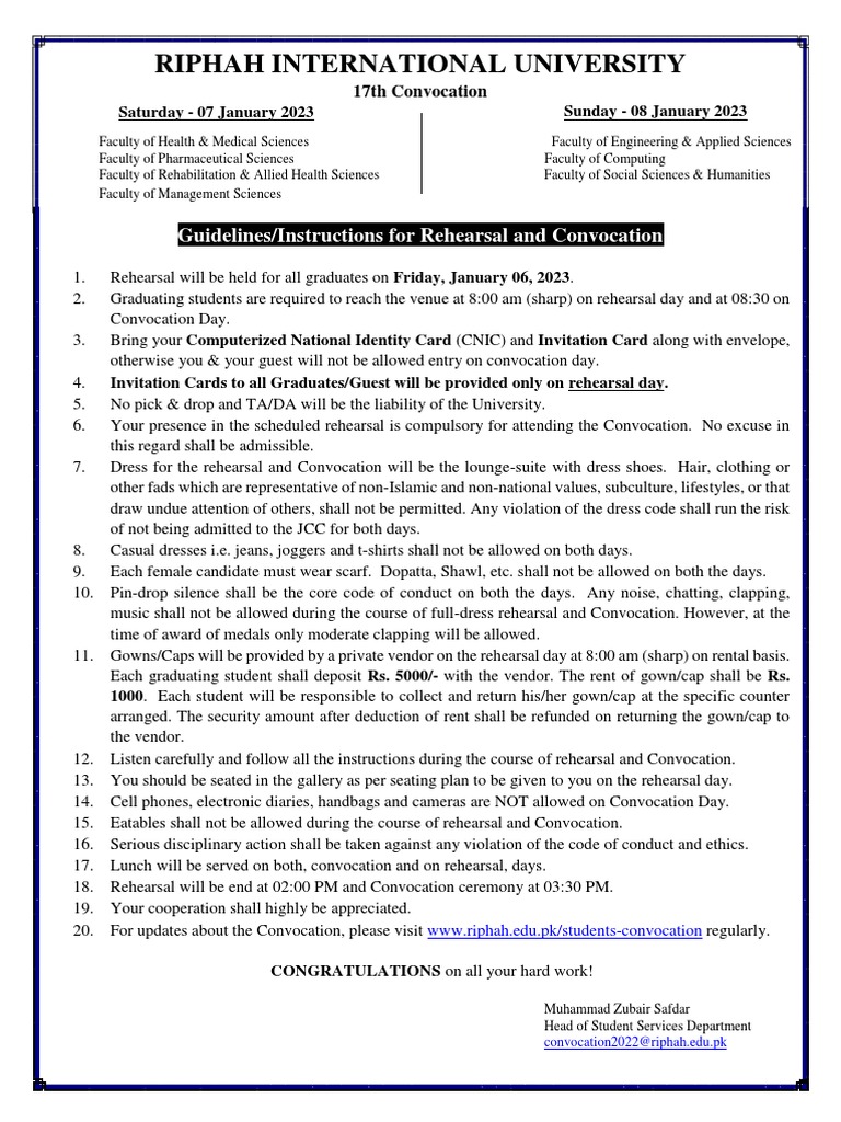 Guideline-Instructions For Graduates 17th Convocation 2023 | PDF