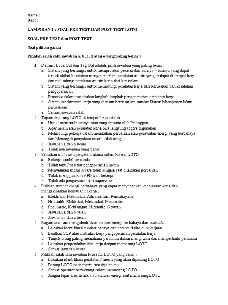 Soal Pre Test Dan Post Test | PDF