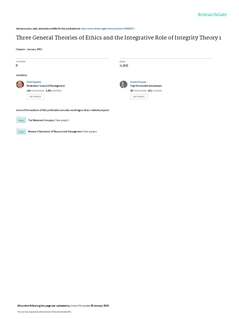 Three General Theories of Ethics and The Integrative Role of Integrity ...