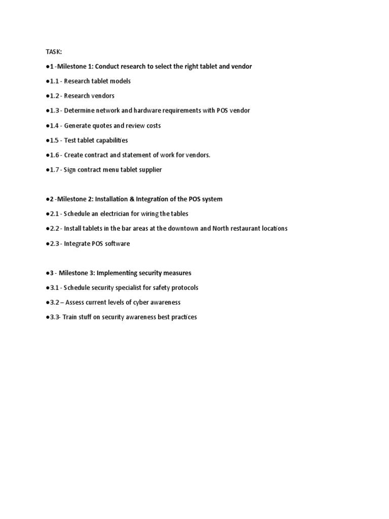 Order Tasks and Milestones | PDF