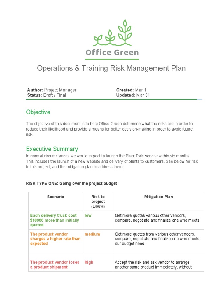 Risk Management Plan | PDF | Risk | Risk Management