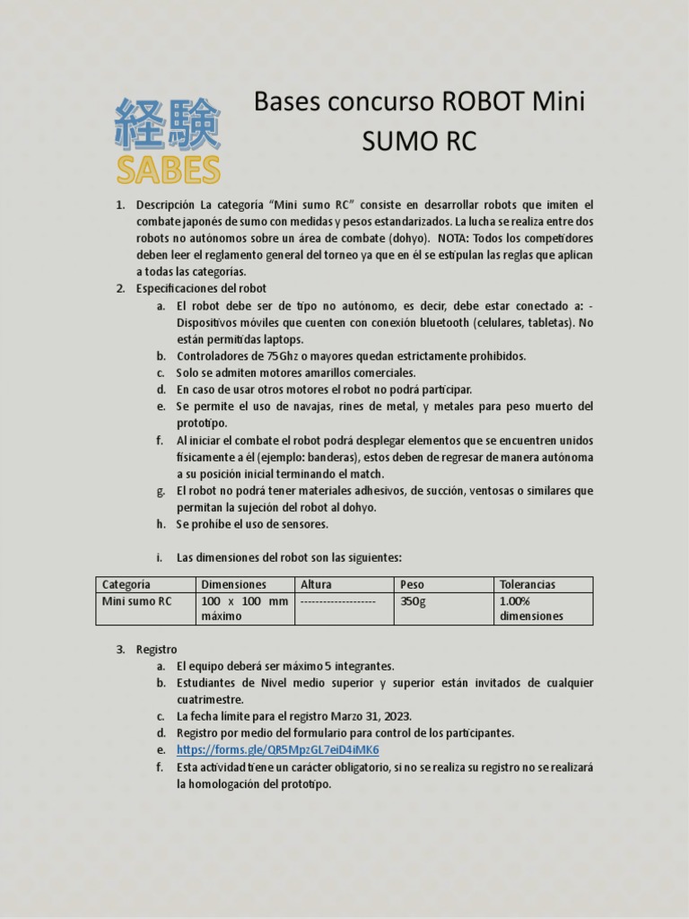Bases Concurso ROBOT Mini SUMO | PDF | Robot | Robótica