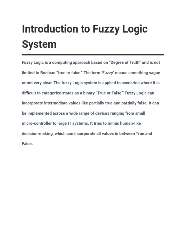 Introduction To Fuzzy Logic System | PDF | Fuzzy Logic | Cybernetics