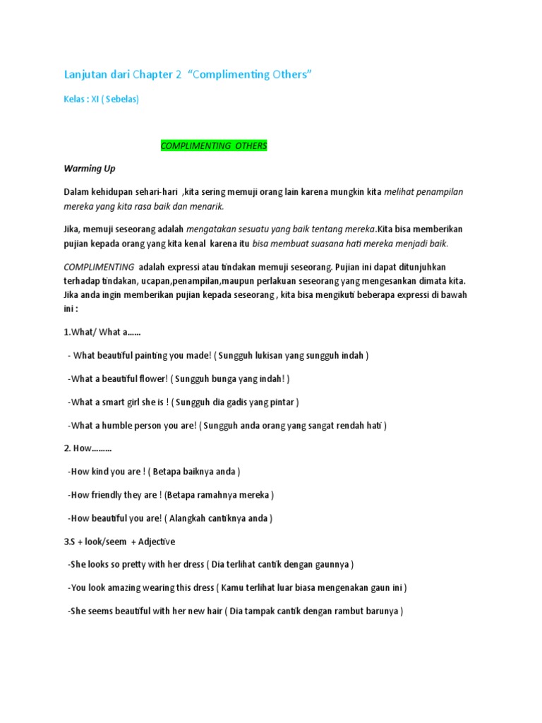 Lanjutan Materi Complimenting Others | PDF