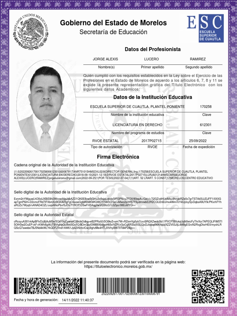 Título Electrónico en Derecho Morelos | PDF