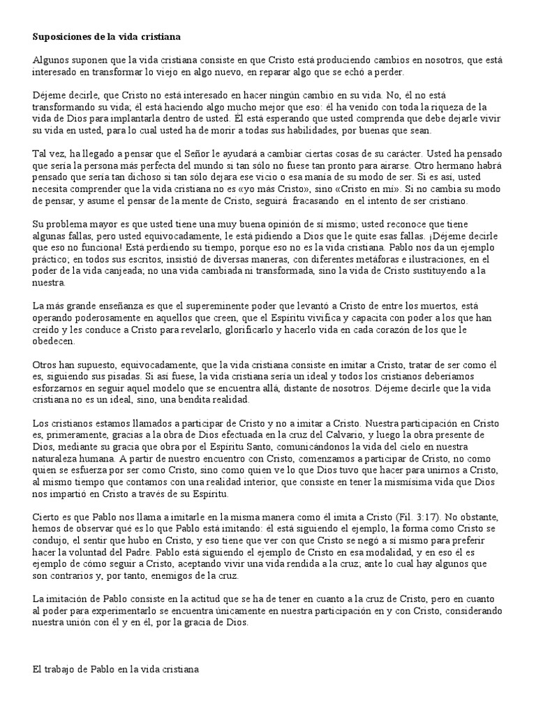 Suposiciones de La Vida Cristiana | PDF | Cristo (título) | Pablo el apóstol