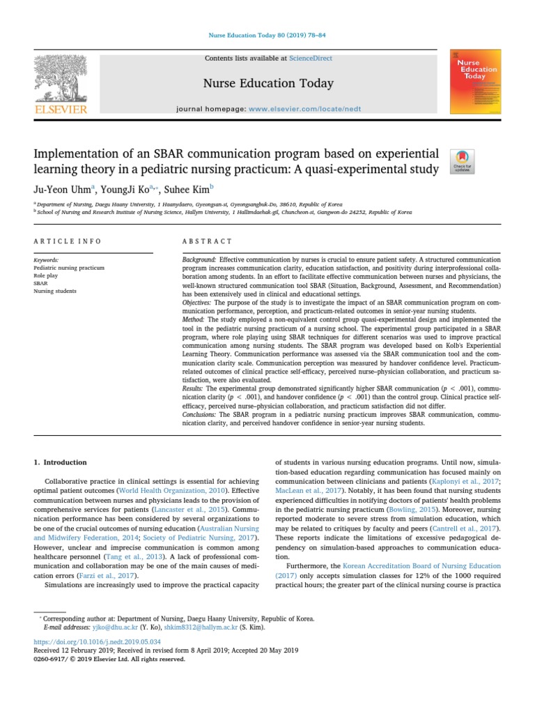 Implementation of An SBAR Communication Program | PDF | Nursing | Learning Theory (Education)