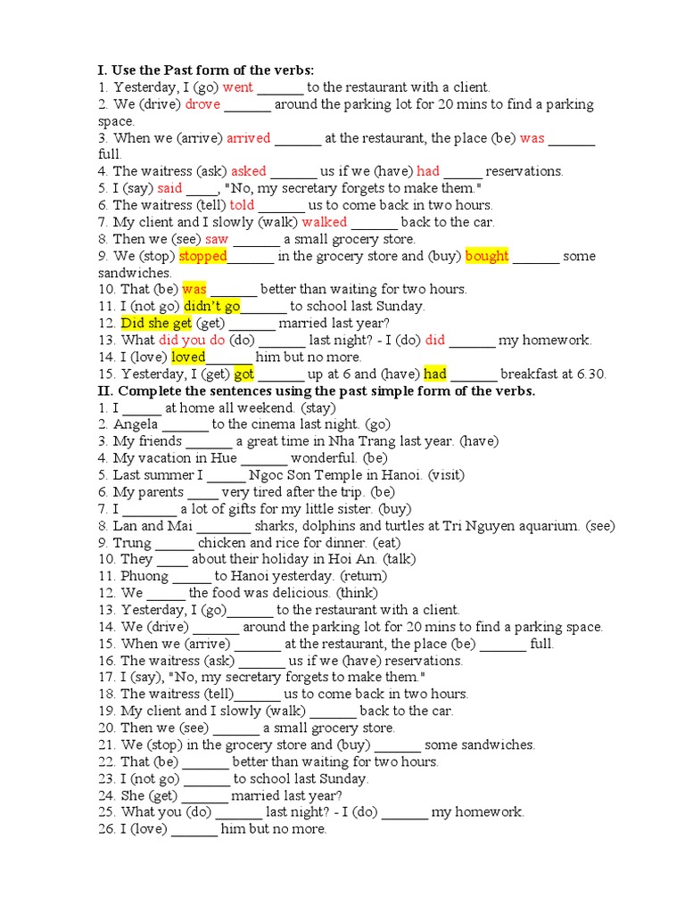 Past Simple Tense Exercise | PDF