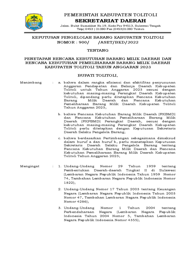 SK Penetapan RKBMD 2023 | PDF