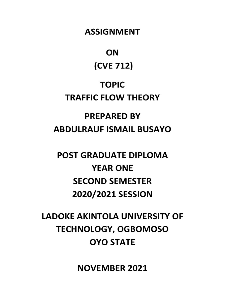 Assignment On Traffic Flow Theory Pdf Traffic Physics 6304