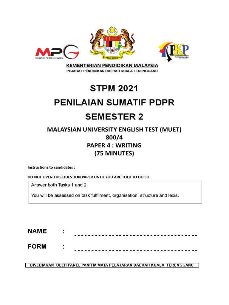 SOALAN MUET WRITING PEPERIKSAAN PERCUBAAN PPDKT SEMESTER 2 Docx | PDF