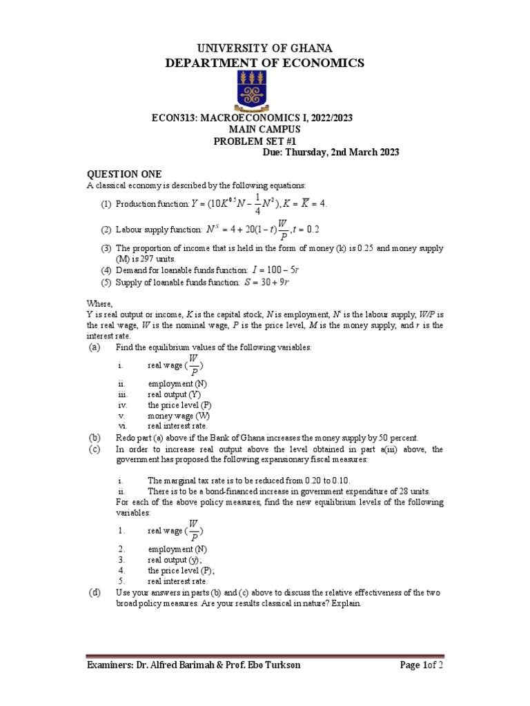 Econ313 Ps1 Main Campus 2022-2023 | PDF | Supply (Economics) | Economics