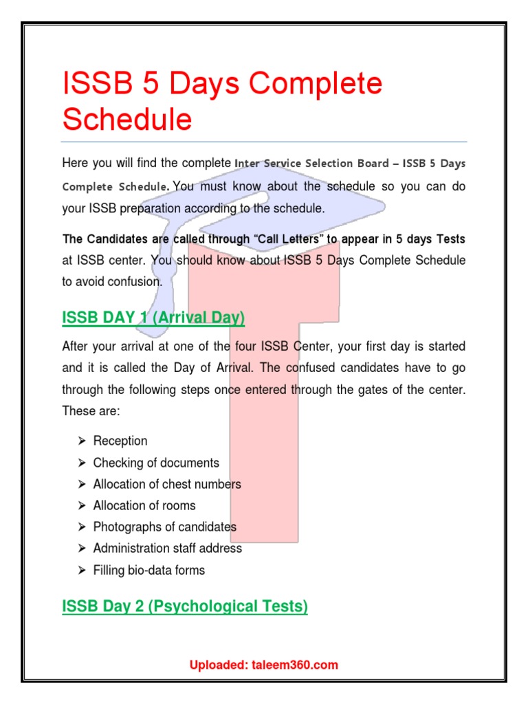 ISSB 5 Days Complete Schedule | PDF