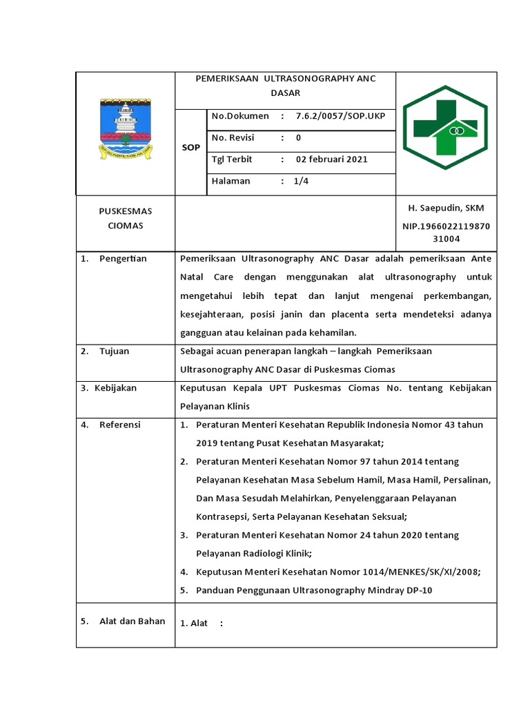 Sop Pemeriksaan Usg Anc Dasar | PDF