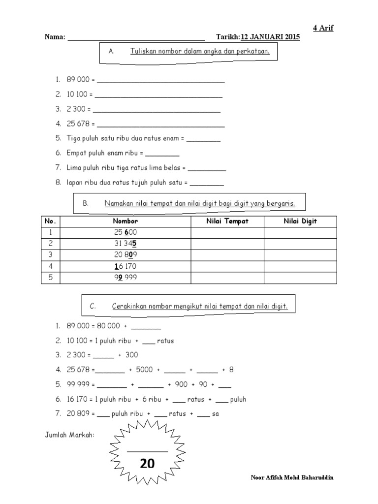 Worksheet Tahun 4 | PDF
