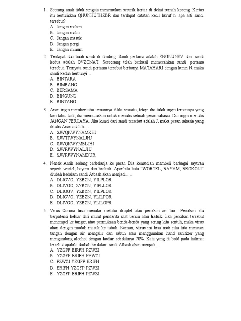 Soal Sandi Caesar, Atbash Dan Polialfabet | PDF