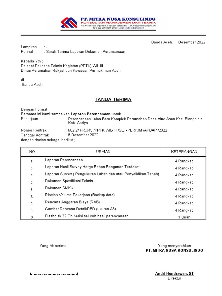 format surat serah terima laporan | PDF