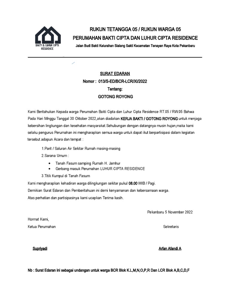 SURAT EDARAN GOTONG ROYONG bcr | PDF