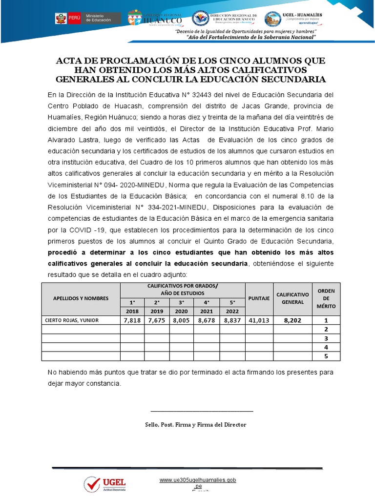 Acta y Certificacion Beca 2022 Ebr | PDF