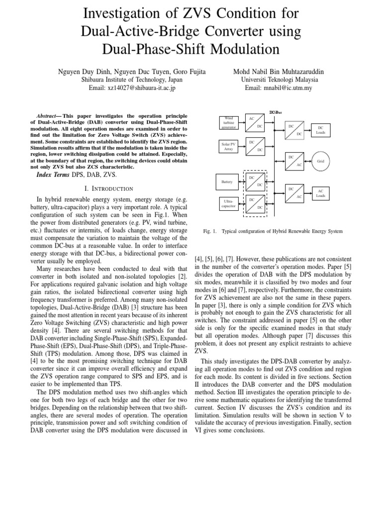 Investigation Of Zvs Condition For Dab Converter Using Dual Phase Shift Modulation Pdf
