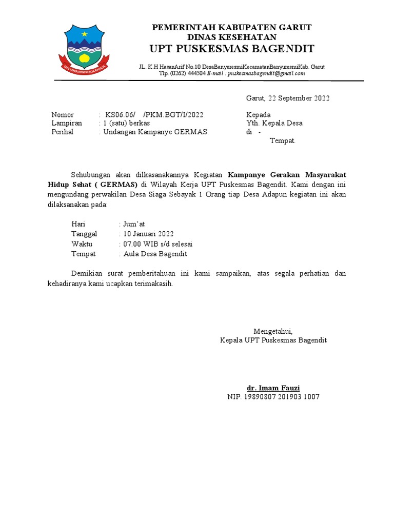 Surat Undangan GERMAS 2022 | PDF